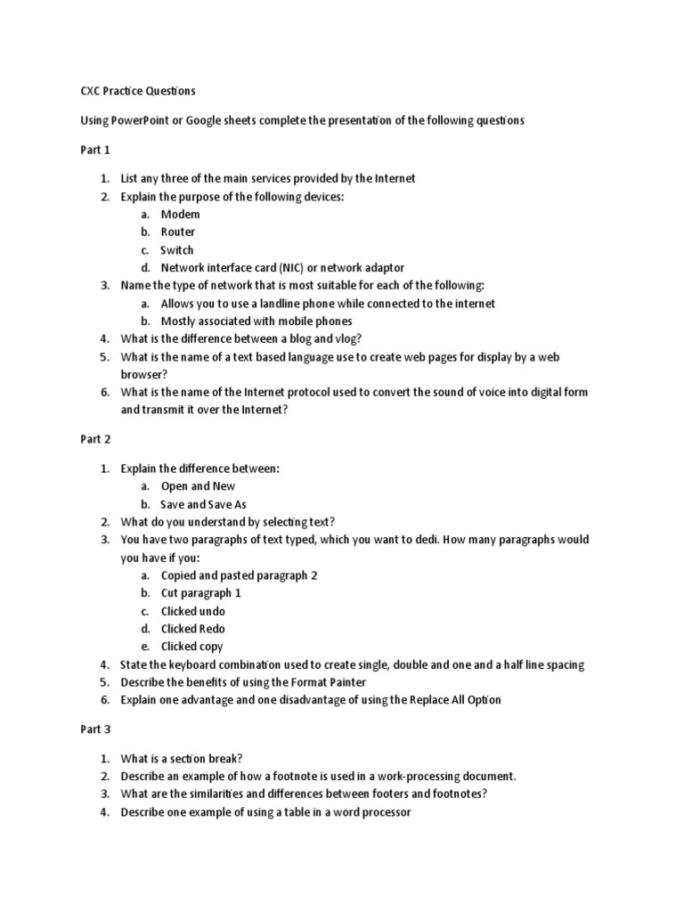 CXC IT Practice Questions Guide | PDF | Spreadsheet | Information And ...