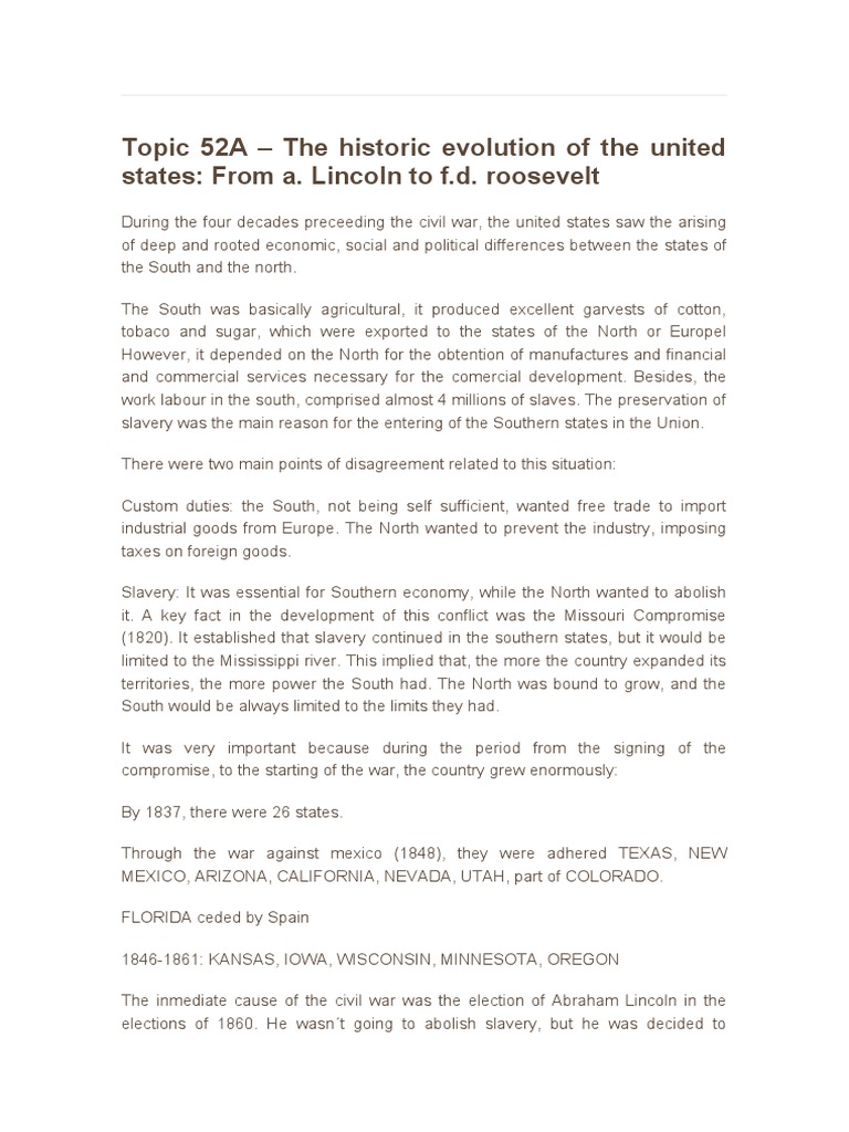 T52A Topic 52A - The Historic Evolution of The United States From ...