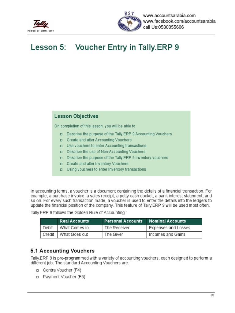 Lesson 5: Voucher Entry in Tally - ERP 9 | PDF | Debits And Credits ...