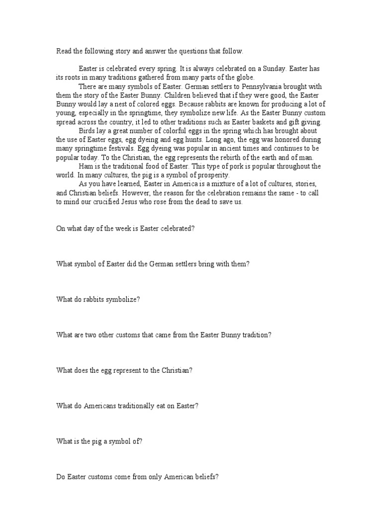 Easter Reading Reading Comprehension Exercises - 49598 | PDF | Religion ...