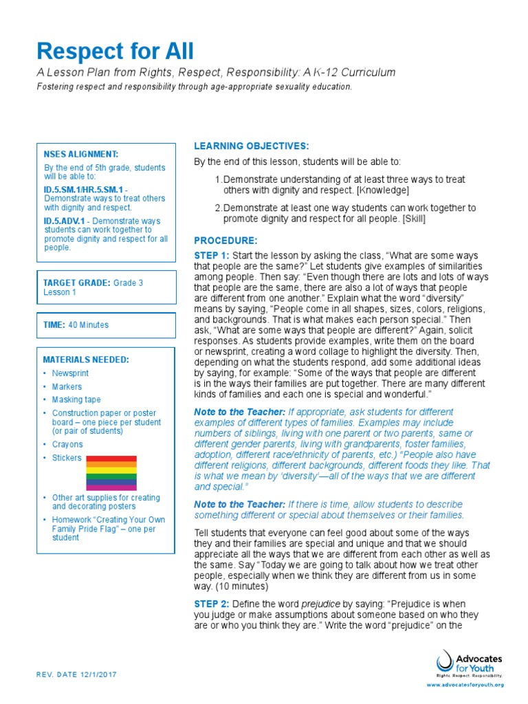 Respect for All: K-12 Lesson Plan | PDF | Prejudices | Pride
