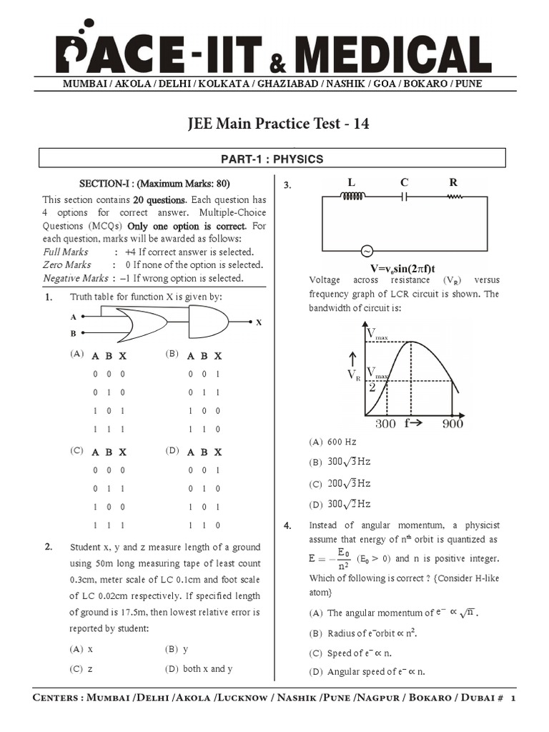 JEE Main Practice Test - 14 | PDF