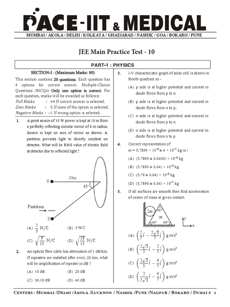 JEE Main Practice Test - 10 | PDF | Neutron | Polarization (Waves)