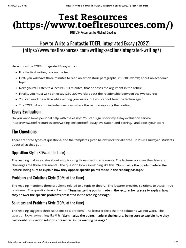 How To Write A Fantastic TOEFL Integrated Essay (2022) - Test Resources ...