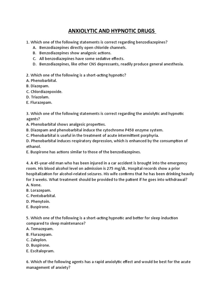 Tutorial Anxiolytic and Hypnotic Drugs | PDF | Benzodiazepine | Medical ...