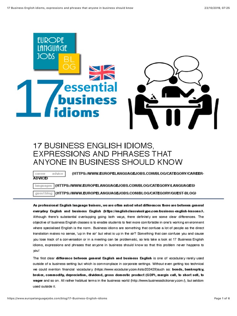 17 Business English Idioms, Expressions and Phrases That Anyone in Business Should Know | PDF ...