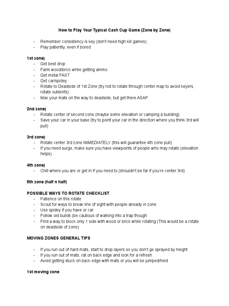 How to Play Cash Cups Zone by Zone | PDF