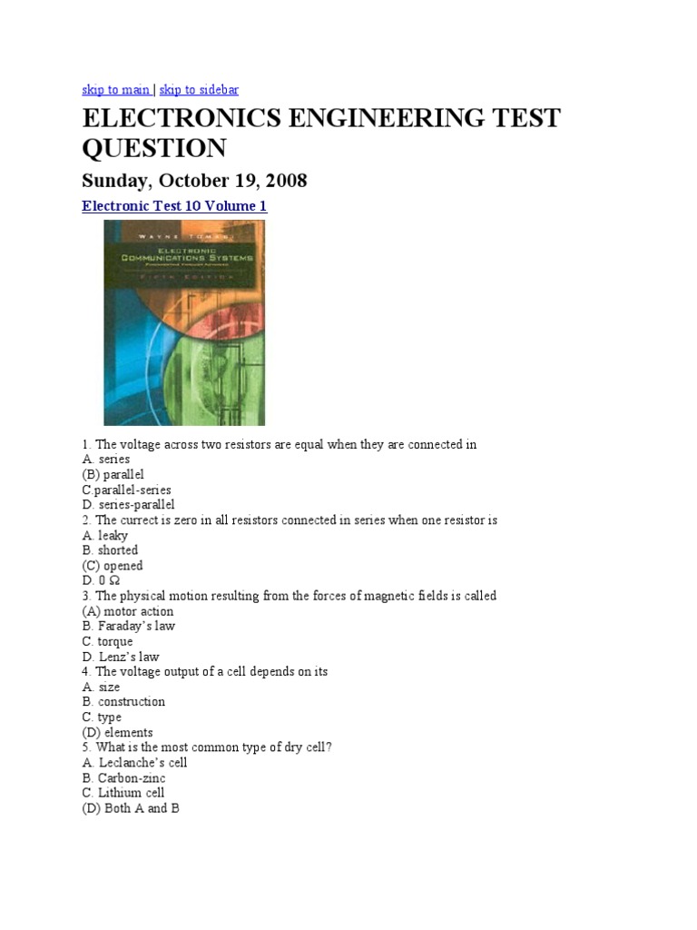 Electronics Engineering Quiz | PDF | Amplifier | Inductor