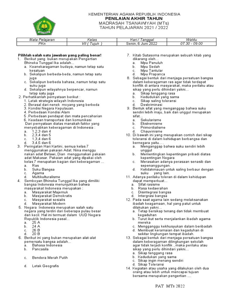 Soal PKN 7 | PDF | Karier & Perkembangan