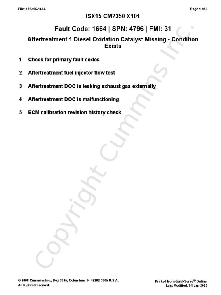 Fault Code: 1664 - SPN: 4796 - FMI: 31: ISX15 CM2350 X101 | PDF ...