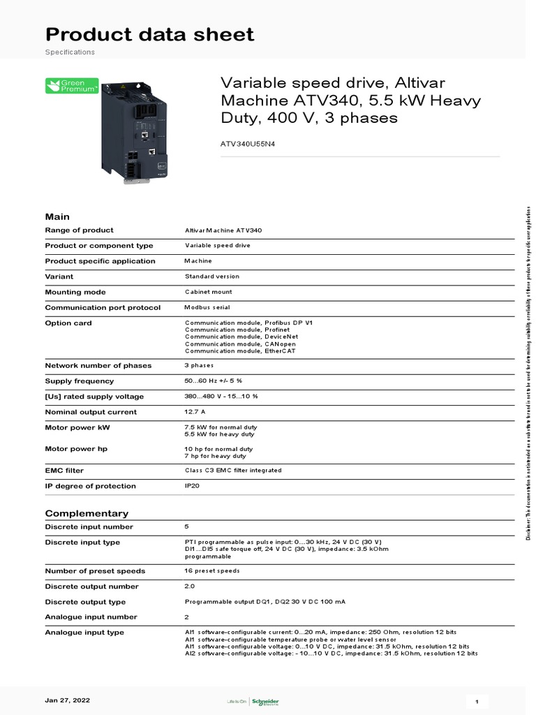 Altivar Machine ATV340 - ATV340U55N4 | PDF | Electric Motor | Relay