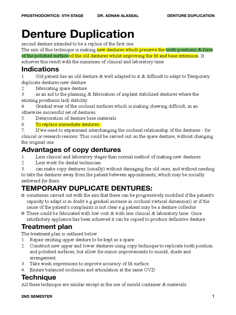 Denture duplication | PDF | Dentures | Dentistry Branches