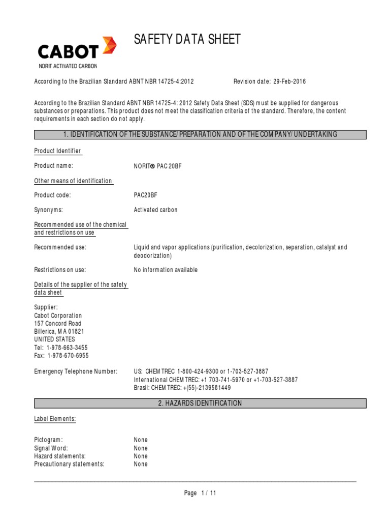 Safety Data Sheet: 1. Identification of The Substance/Preparation and ...