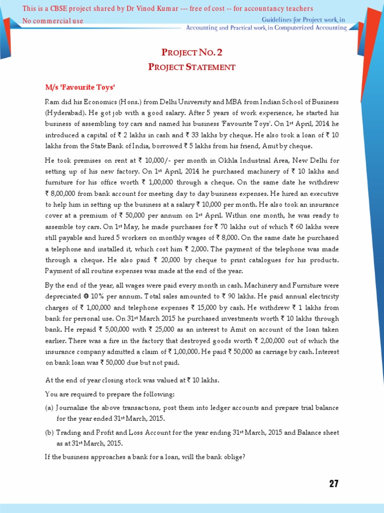Project Work 2 Class 12 | PDF | Debits And Credits | Revenue