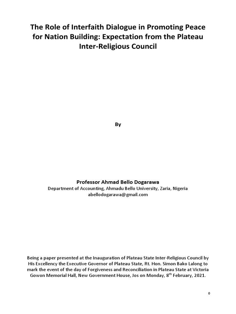 The Role of Interfaith Dialogue in Promoting Peace For Nation Building ...