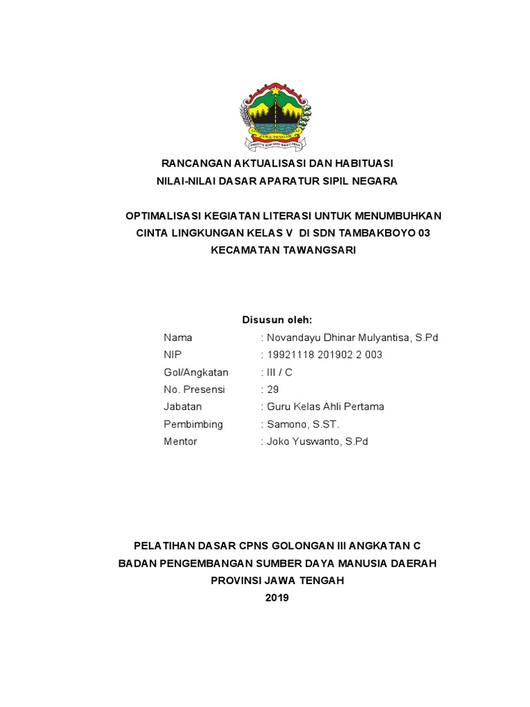 Contoh Laporan Aktualisasi Latsar Untuk Guru SD | PDF