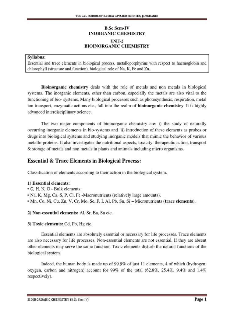 Bioinorganic chemistry | PDF | Hemoglobin | Sodium