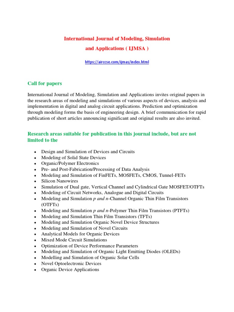 International Journal of Modelling, Simulation and Applications (IJMSA ...