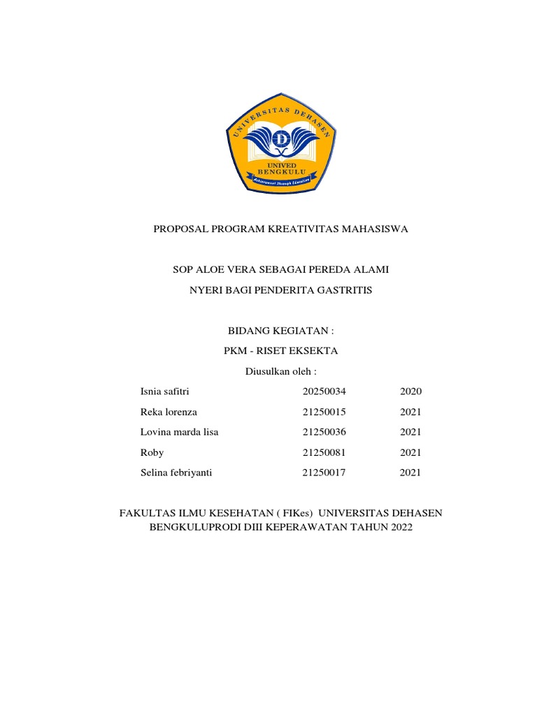 Proposal - SOP ALOE VERA SEBAGAI PEREDA ALAMI NYERI BAGI PENDERITA GASTRITIS | PDF
