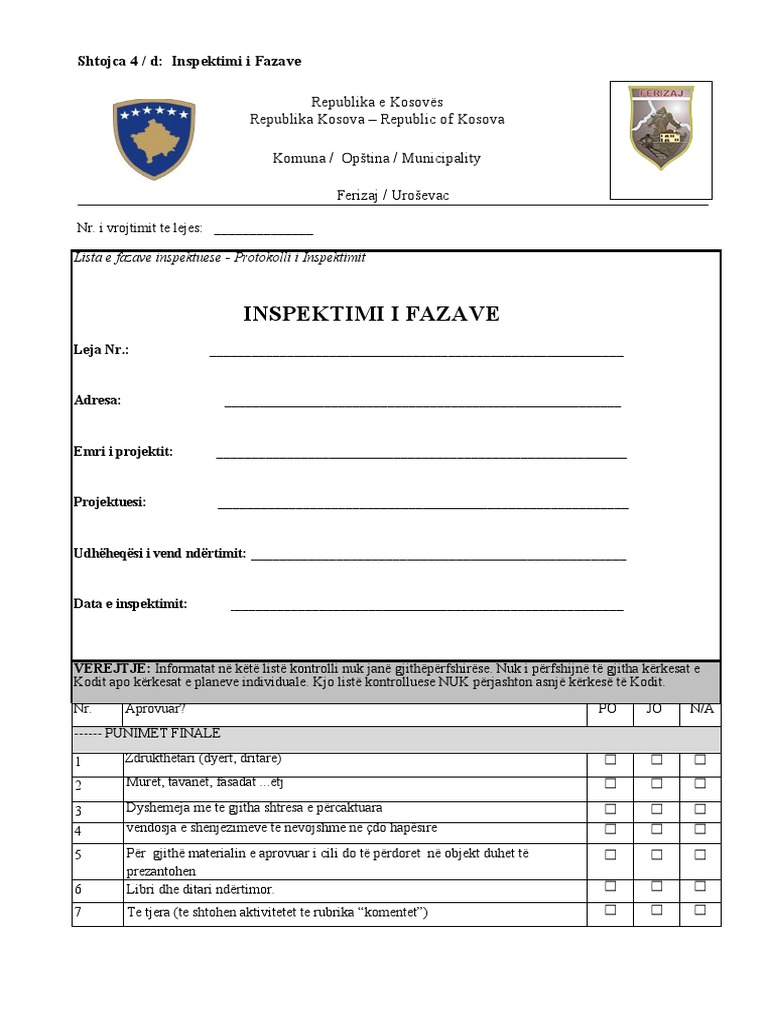 Shtojca 4d - Inspektimi I Fazave 25 Ferizaj-Uroševac | PDF