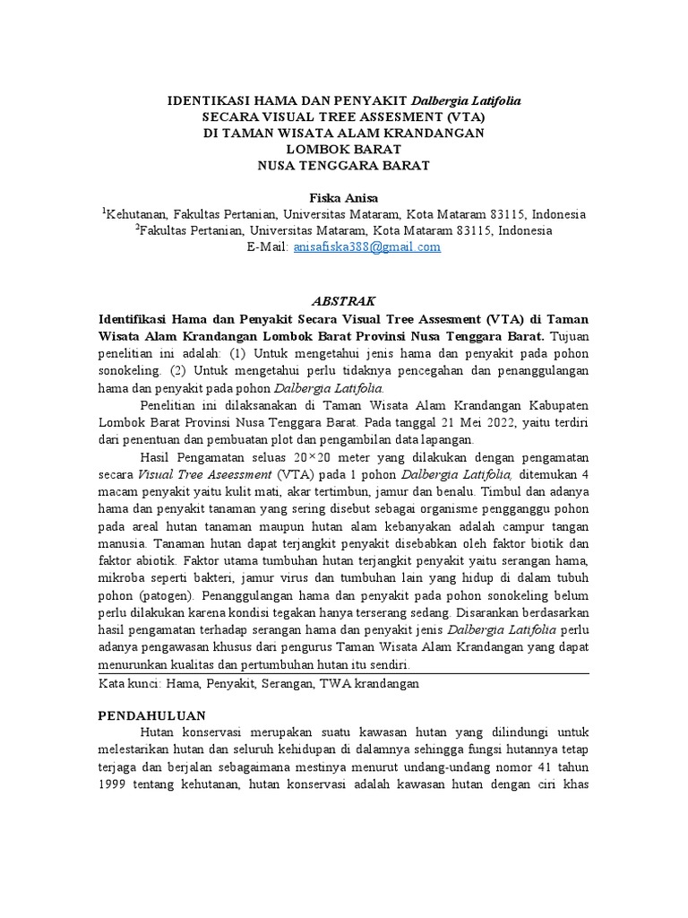 Laporan Praktikum Perlintan Kelas B Fiska Anisa C1L020038 | PDF | Griya ...