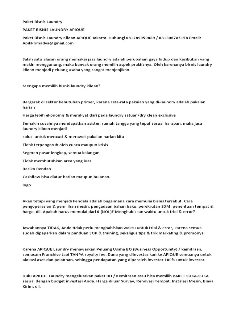 Paket Bisnis Laundry | PDF