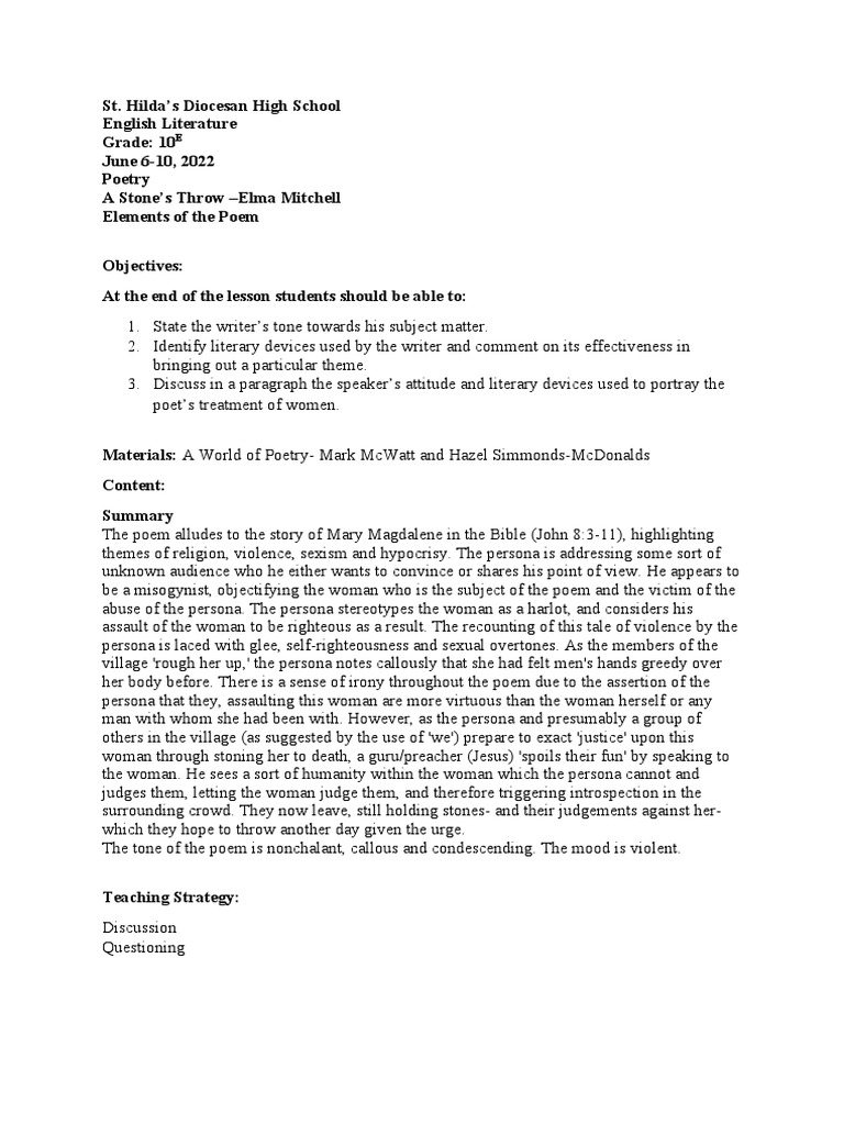 A Stone's Throw-Elma Mitchell | PDF | Poetry | Teachers