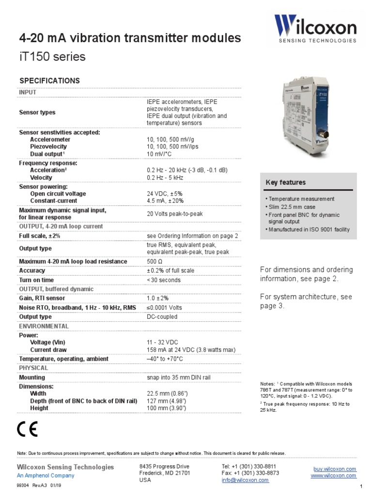 iT150 spec sheet | PDF | Sensor | Decibel