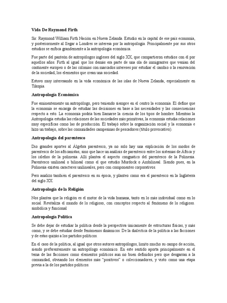 Vida de Raymond Firth | PDF | Antropología | Sociedad