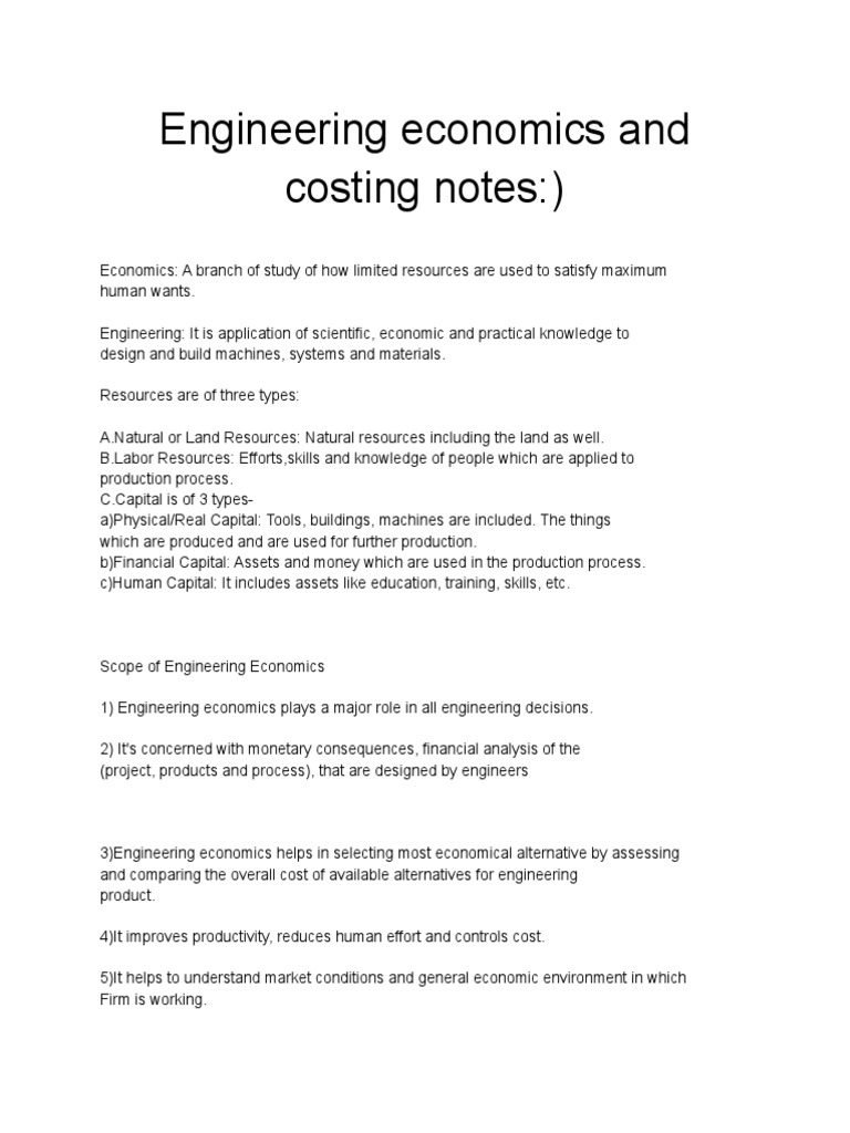 Engineering Economics and Costing Notes:) | Download Free PDF ...