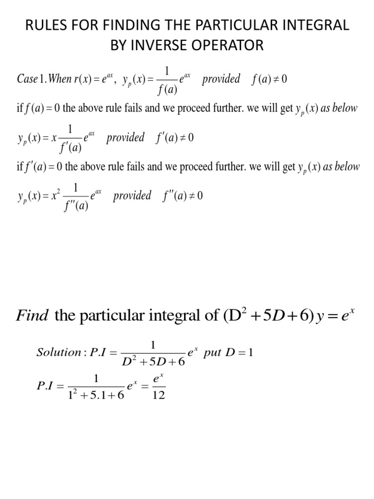 Rules For Finding The Particular Integral by Inverse Operator | PDF ...