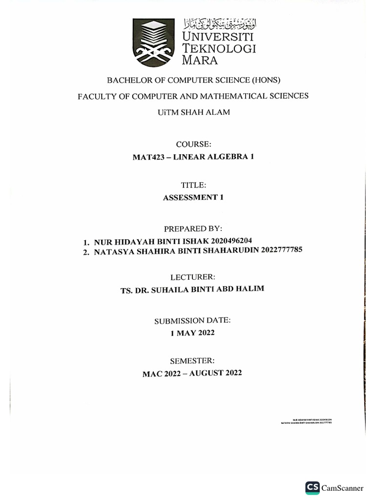 Mat423 Assessment 1 Answer | PDF