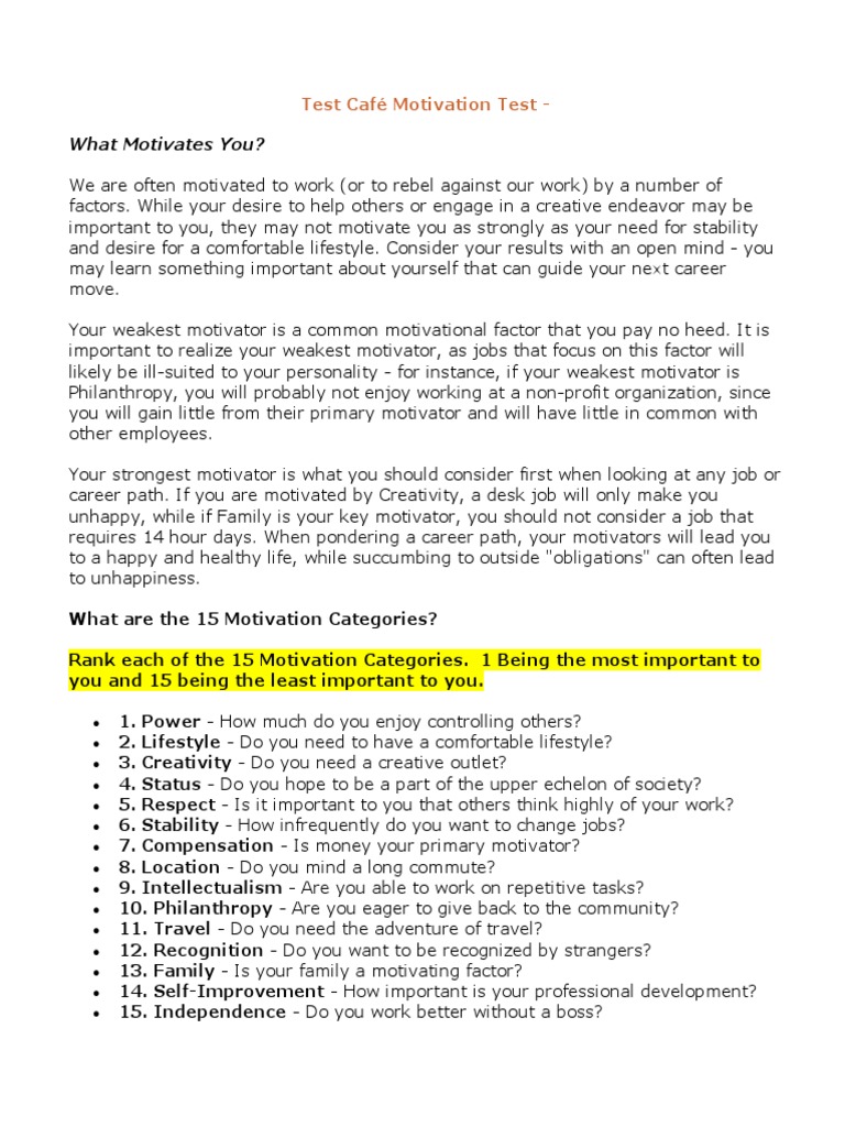 7 Test Cafe Motivation Testing | PDF | Motivational | Motivation