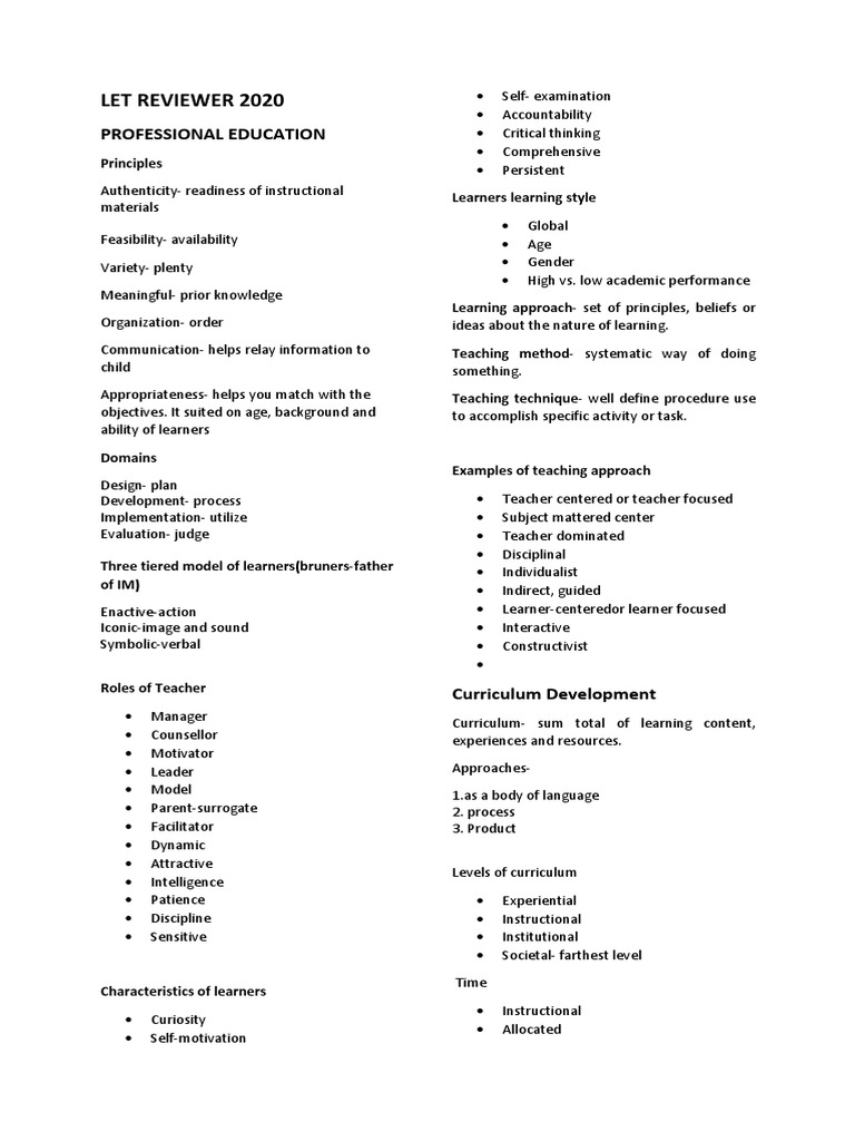 Let Reviewer 2020: Professional Education | PDF | Educational ...