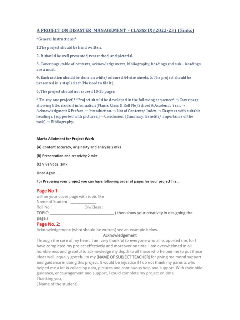 Class 9 Disaster Management Project Guide | PDF | Communication