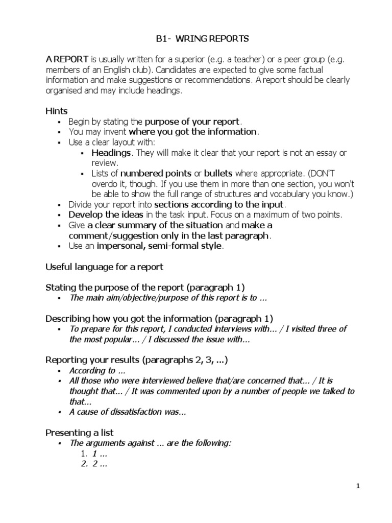 PET - Writing Reports Guides and Samples | PDF | Restaurants | Cognition