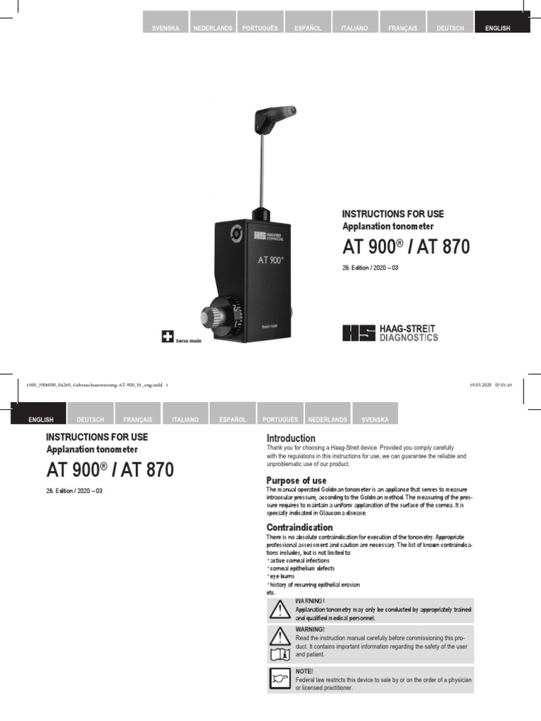 Manual Instructions For Use AT 900 English | PDF | Ophthalmology | Vision
