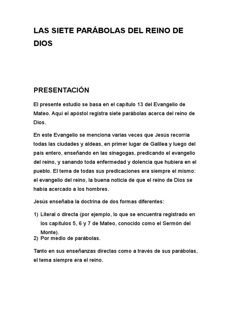 Las Siete Parábolas Del Reino de Dios | PDF | Parábolas de Jesús ...