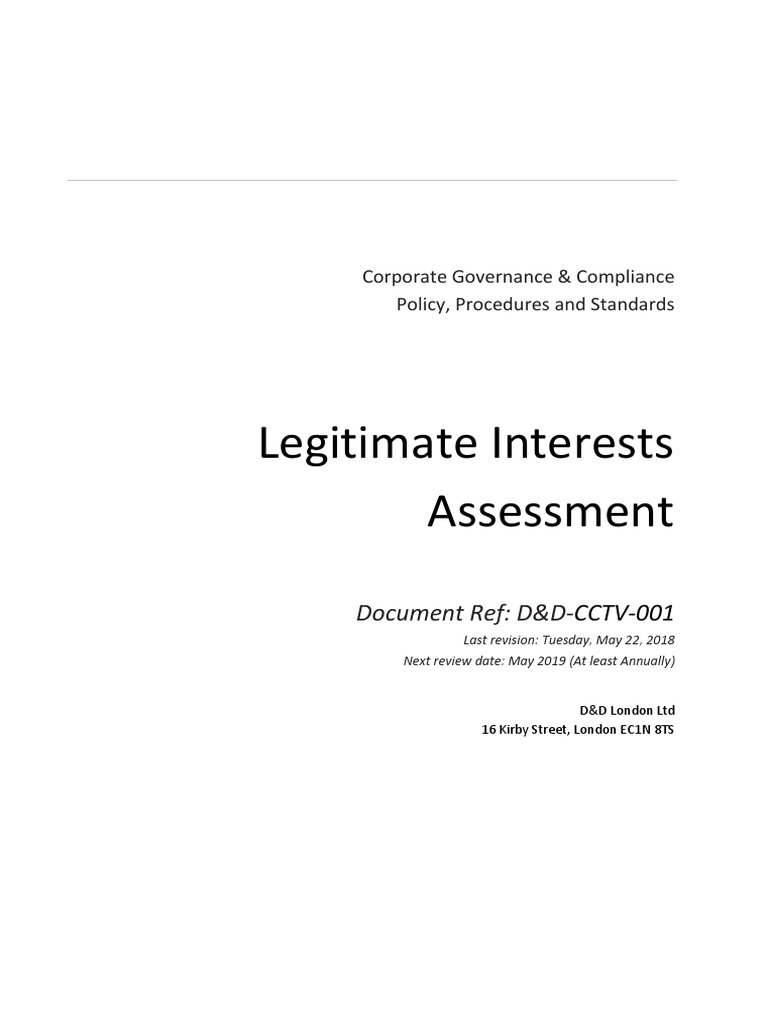 Legitimate Interests Assessment: Document Ref: D&D | PDF | Closed ...