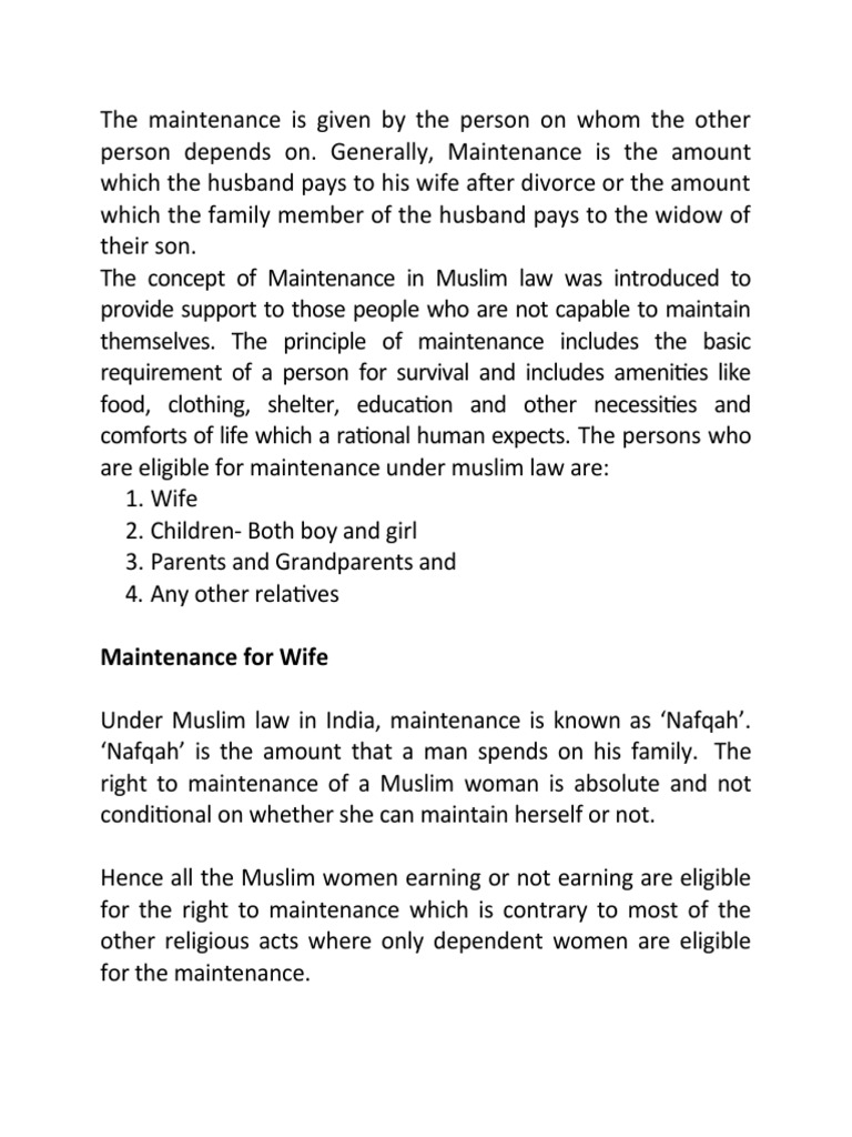 Rights to Maintenance Under Muslim Law in India: A Comprehensive ...