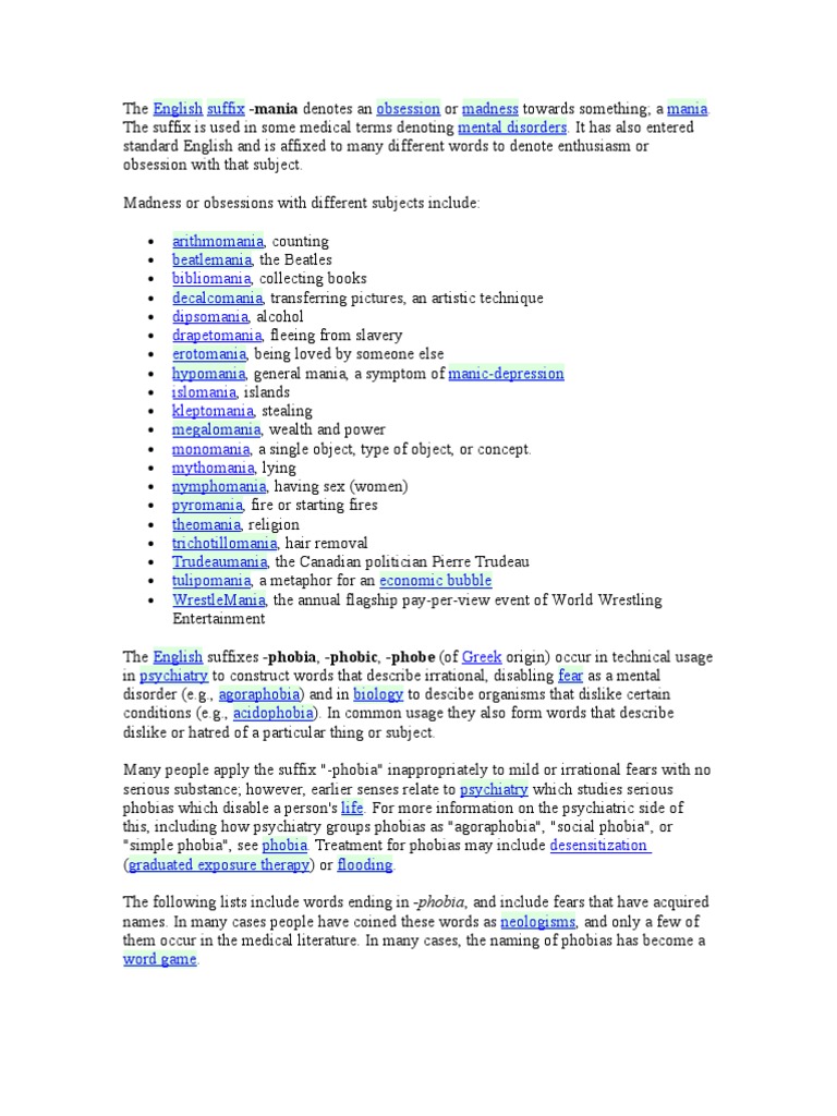 Understanding Phobia Suffixes | PDF | Phobia | Fear