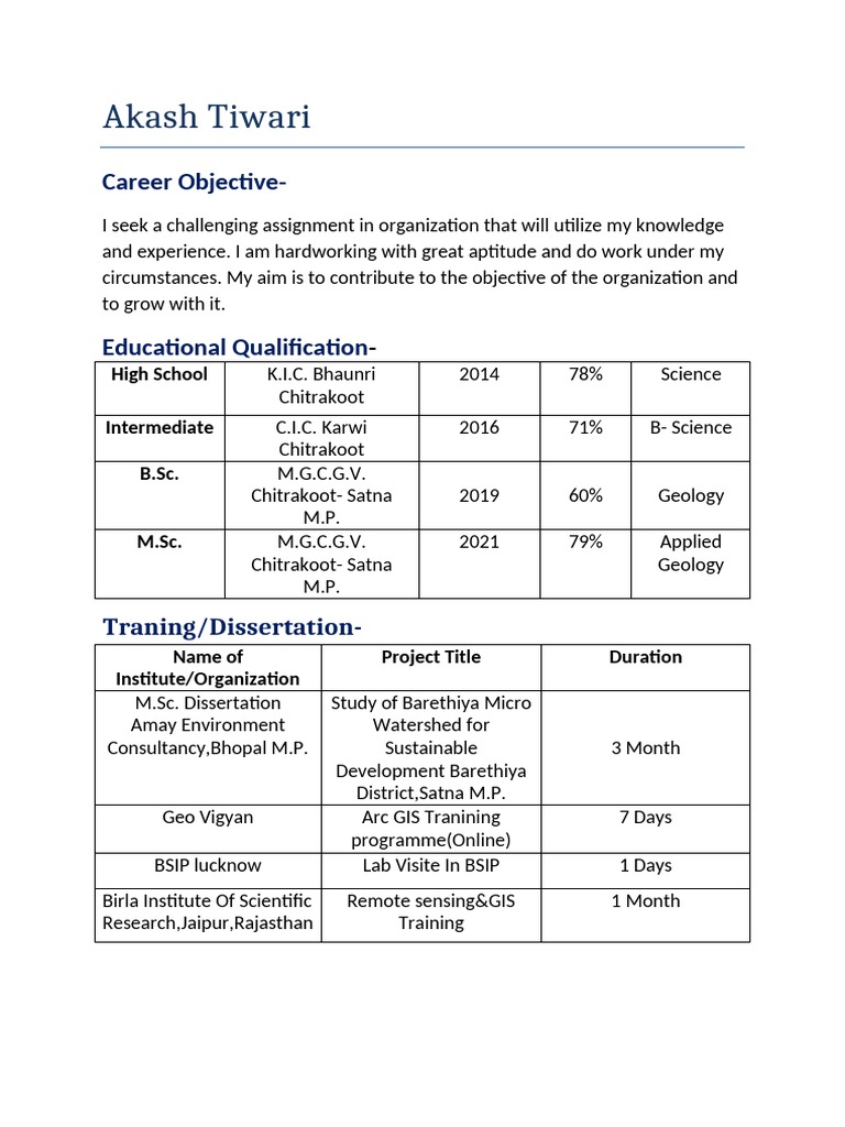 Akash Tiwari Resume - New | PDF | Geographic Information System | Cognition