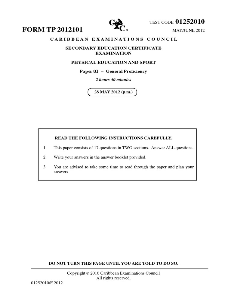 CSEC-PE - Paper 2 | PDF | Physical Fitness | Skeletal Muscle