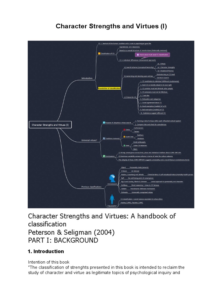Character Strengths and Virtues A Handbook of Classification Notes ...