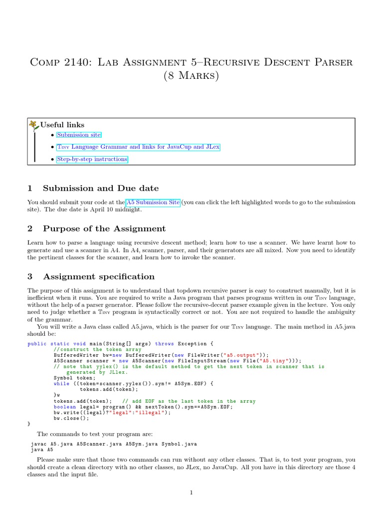 Comp 2140: Lab Assignment 5-Recursive Descent Parser (8 Marks) | PDF | Parsing | Metalogic