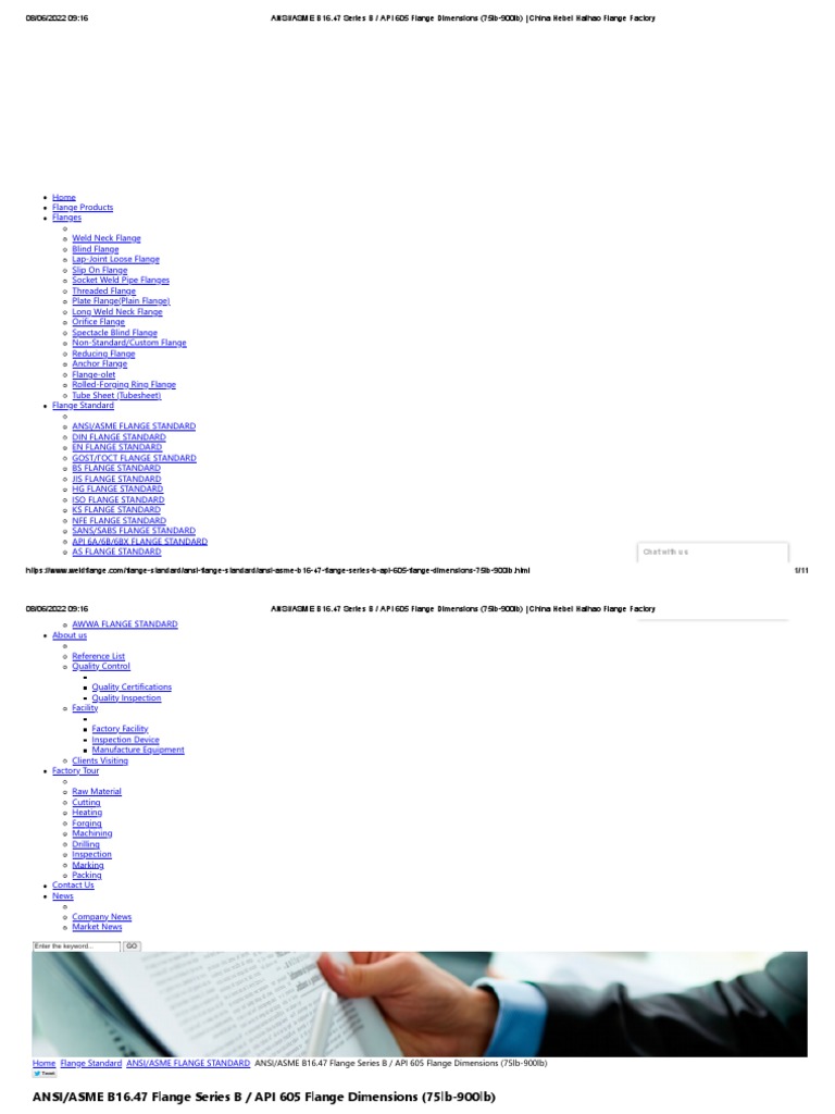 ANSI - ASME B16.47 Series B - API 605 Flange Dimensions (75lb-900lb ...