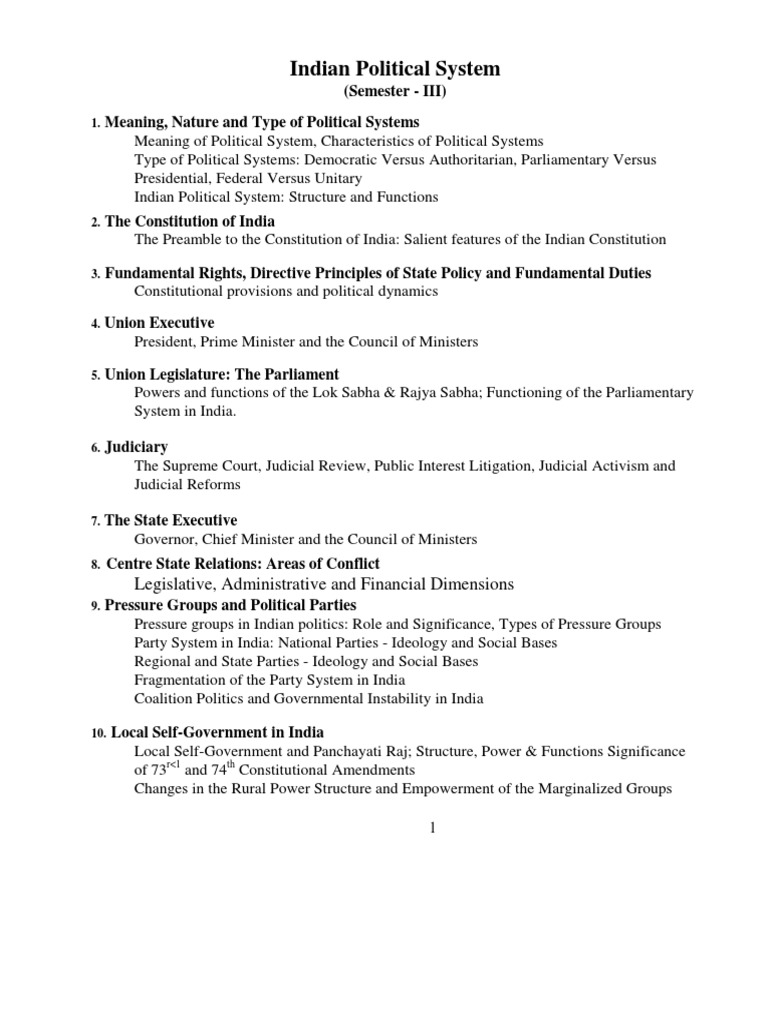 Indian Political System | PDF | Constitution | Social Institutions