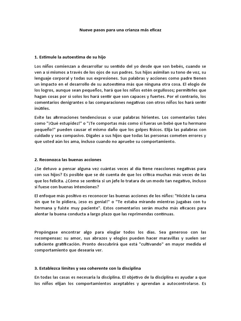 Nueve Pasos para Una Crianza Más Eficaz | PDF | Paternidad/maternidad | Autoestima