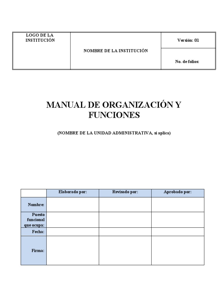 6-Formato Oficial para Manual de Organización y Funciones | PDF