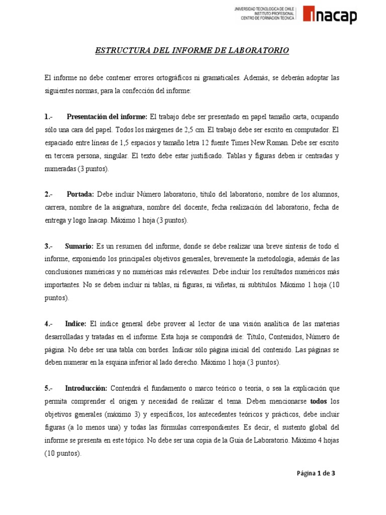 Pauta Pres Inf Lab Inacap | PDF | Laboratorios | Bibliografía
